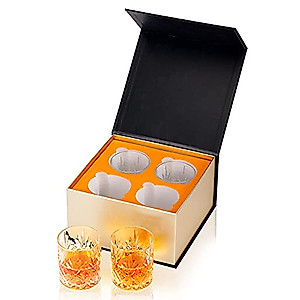 KANARS Whiskey Glasses Set of 4, 10 Oz Old Fashioned Bourbon Glass for Men Dad, Rocks Barware Lowball Tumblers for Scotch, Malt, Vodka, Cocktail and Irish Whisky Drinking