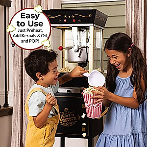 Nostalgia Popcorn Maker Professional Cart - 8 Oz Kettle Makes Up to 32 Cups -Vintage Movie Theater Popcorn Machine with Interior Light - Measuring Spoons and Scoop - Home Theater Accessories - Red