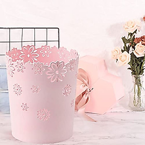 Round Trash Can Plastic Hollow Waste Paper Bin Flower Lace Rubbish Basket for Office Plastic Trash Can, Round Waste Bin, Rubbish Bin for Kitchen, Hollow Rubbish Basket, Flower Lace Garbage Can