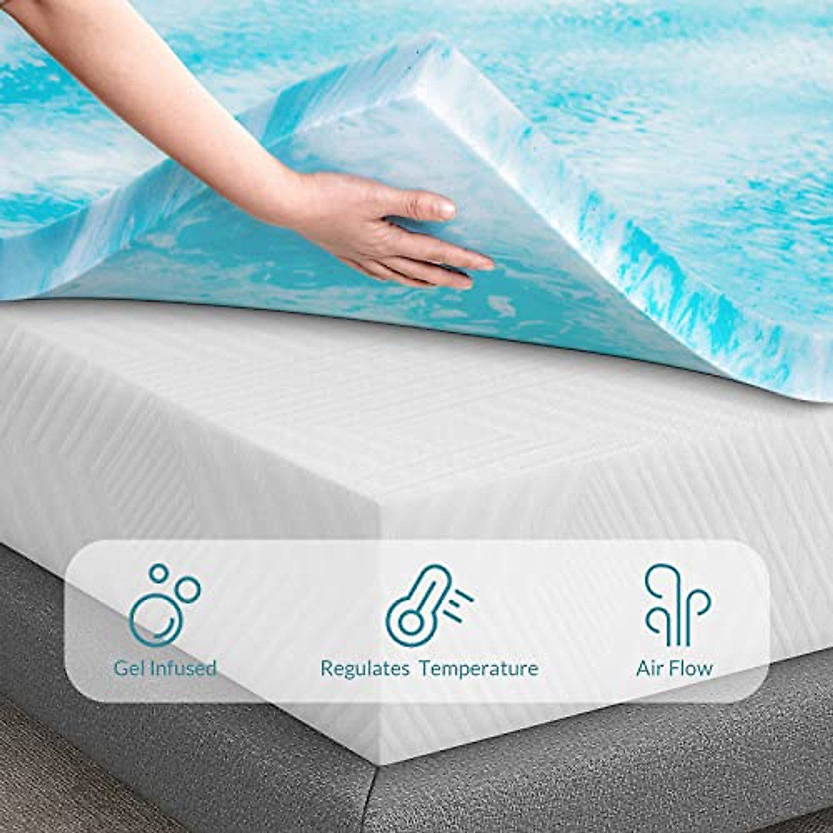 Airdown Mattress Topper, 3 Inch Gel Infused Memory Foam Mattress Topper, Full