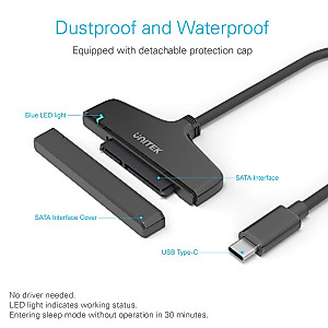 Unitek USB C Hard Drive Adapter, USB Type-C 3.1 to SATA III Hard Drive Converter Cable for 2.5 inch SATA HDD/SSD Hard Disk, Solid State Drives Connector, Support UASP