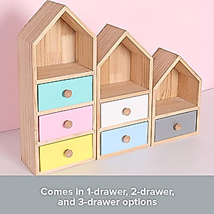 House Shaped Display Shelf with 3 Drawer - Wood Dresser Floating Shelf - Kids Bedroom Furniture - Desk Decor Book Shelf - Nursery Decor - Cute Storage Shelves for Bedroom - 1 Tier 7.9x1.8x11.4 in