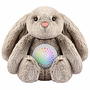 BEREST Baby Sleep Soother Bedtime Bunny with Starry Projector Night Light, Plush Stuffed Animal for Newborn Infants, Lullaby Music, White Noise, Mother's Heartbeat for Boys & Girls Shower Gifts