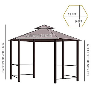 Outsunny 13' x 13' Patio Gazebo, Double Roof Hexagon Outdoor Gazebo Canopy Shelterwith Netting & Curtains, Solid Steel Frame for Garden, Lawn, Backyard and Deck, Coffee