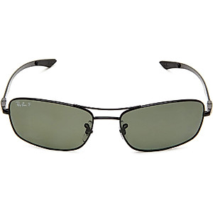 Ray-Ban RB8309 Steel Aviator Sunglasses, Black Frame/Green Polarized Lens, 59 mm
