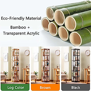 360° Rotating Bookshelf, 6 Tier Floor-Standing Acrylic Bookcase for Kids Adults, Spinning Display Shelf Books Storage Rack for Small Space Living Room, Study Room (Brown)