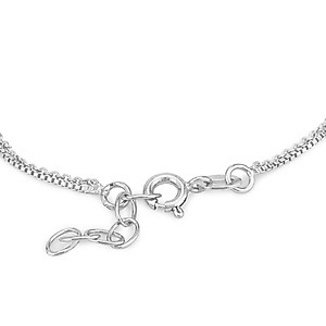 Vanbelle Rhodium Plated 925 Sterling Silver Double Layered Beaded Chain with Dangling Heart Charm & Cubic Zirconia Stones Bracelet for Women and Girls