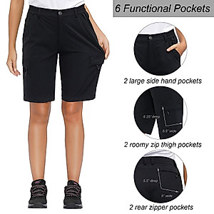 Libin Women's Lightweight Hiking Shorts Quick Dry Cargo Shorts Summer Travel Golf Shorts Outdoor Water Resistant Black M