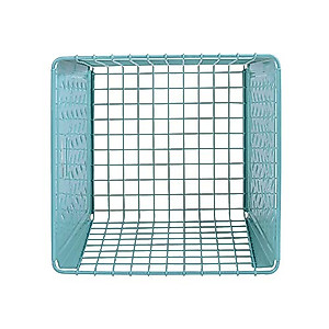 Spectrum Diversified Macklin, Stamped Steel & Wire Basket for Closet & Cubby Storage Vintage-Inspired Design with Customizable Label Plate, Large, Teal
