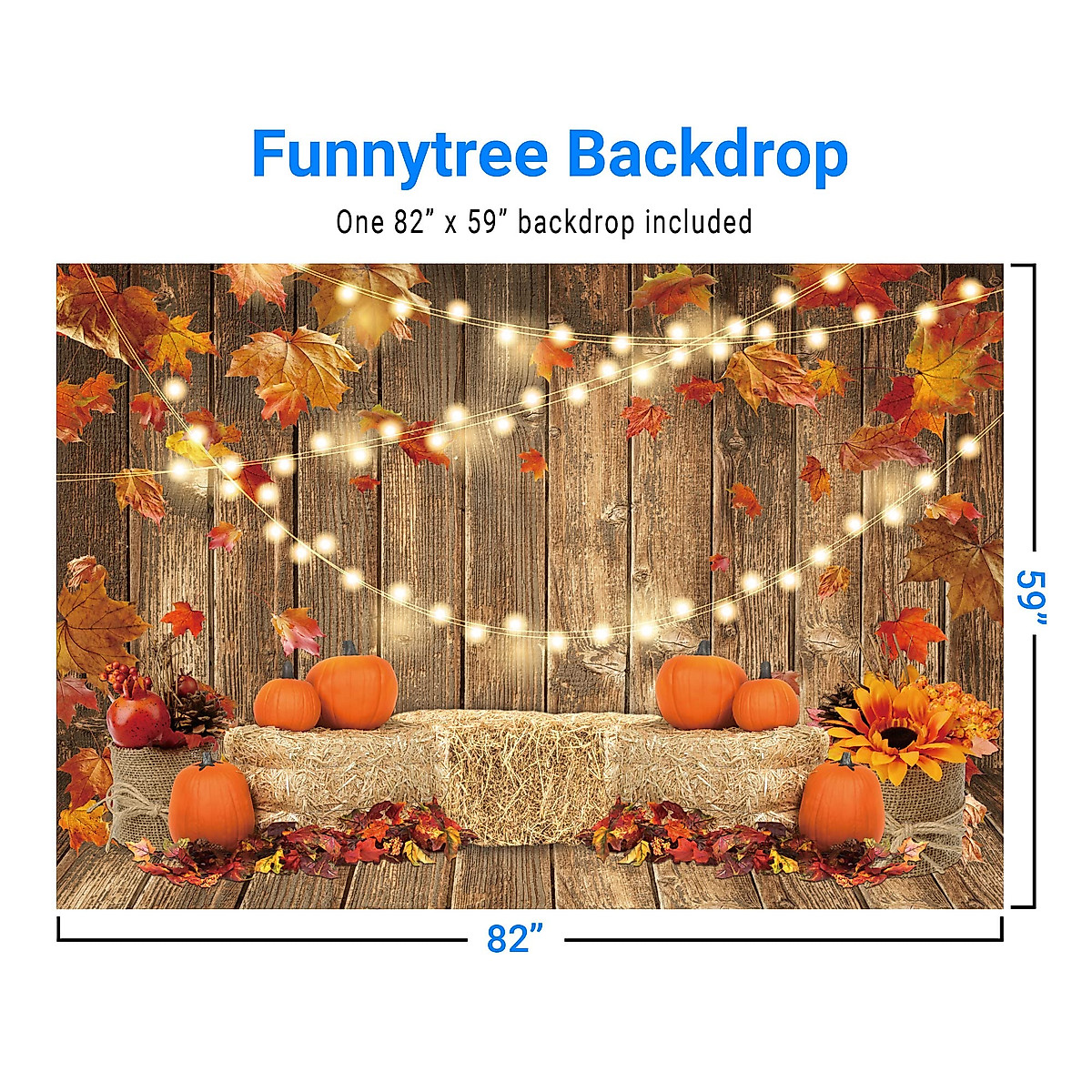 Funnytree 7x5FT Fall Pumpkin Photography Backdrop Autumn Thanksgiving Harvest Hay Leaves Wooden Background Sunflower Maple Baby Shower Banner Decoration Party Supplies Photo Booth Prop
