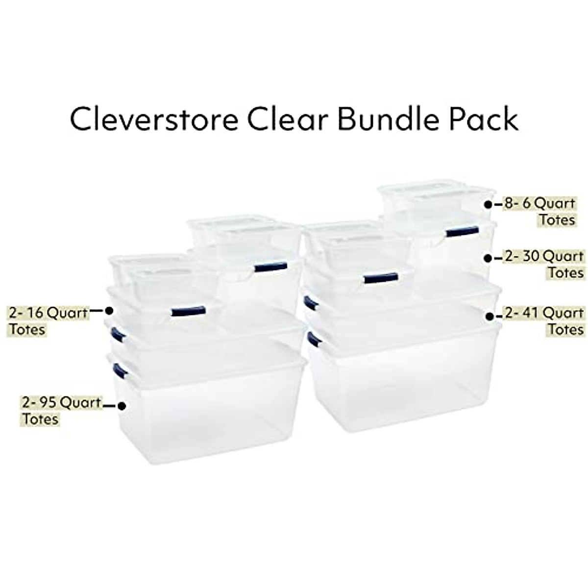 Rubbermaid Cleverstore Clear Variety Pack, Clear Plastic Storage Bins with Built-In Handles to Maximize Storage, Great for Large and Small Items, 16pk