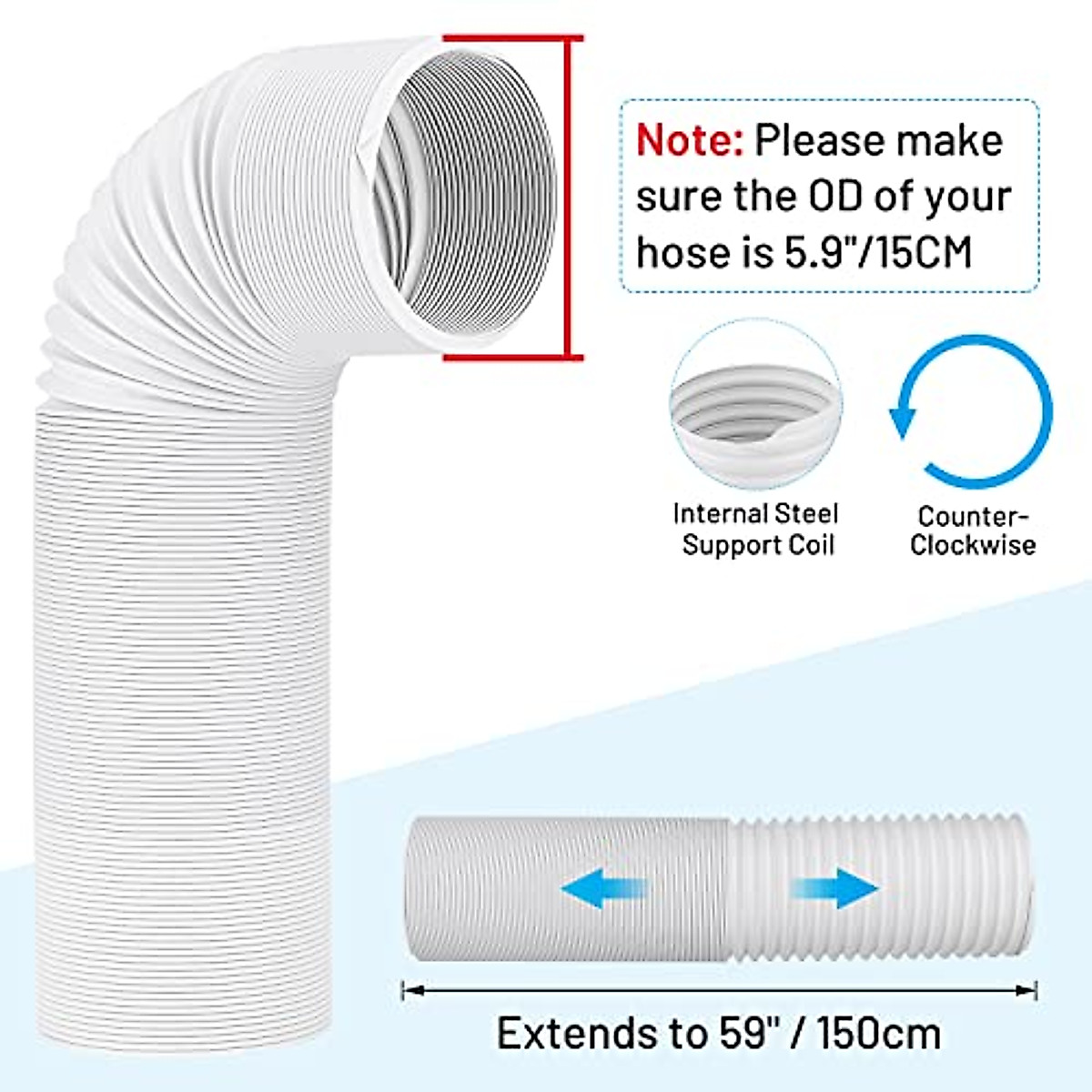 Kesfitt Portable Air Conditioner Window Vent Kit with 5.9'' Exhaust Hose & Coupler,Upgraded Seamless AC Kit,Window Seal Plates Adjustable Length from 17" to 60" for Sliding