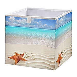 Kigai Summer Beach Starfish Bow Storage Box, Foldable Storage Bins, Decorative Closet Organizer Storage Boxes for Home