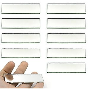 10 Pack Rectangular Plano Glass Mirror, 3" x 1" - 2mm Thick Approx. - Eisco Labs