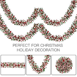 Sggvecsy 49.2Ft Christmas Green Red White Tinsel Garland Xmas Tree Decorations Christmas Metallic Twist Garland Ceiling Hanging Decorations for New Year Party Birthday Holiday Indoor Outdoor Supplies