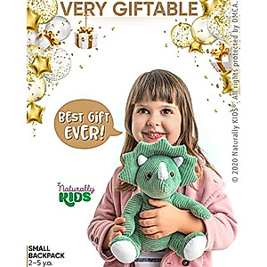 Naturally KIDS Small Dinosaur Backpack Dinosaur Toys for Kids 3-5 - Dinosaur Toys for 3 4 5 6 7 Year Old Girls Gift - Toddler Backpack for Boys Girl - Green Triceratops - Dinosaur Plush Stuffed Animal