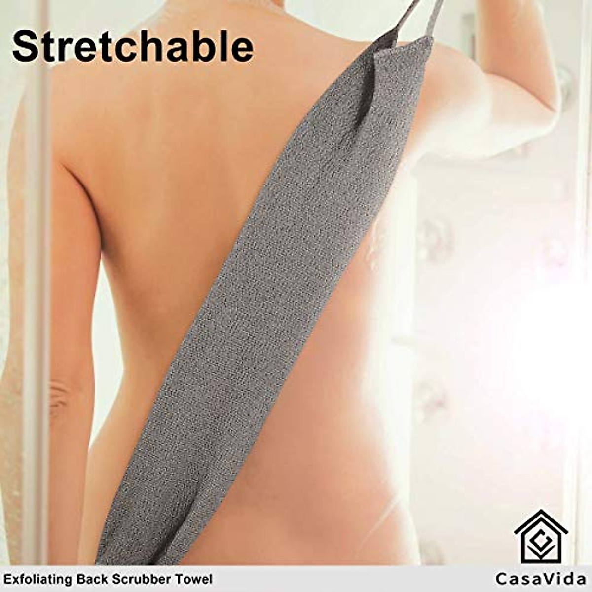 Back Scrubber for Shower Towel - Back Scrubber Shower Cloth Nylon Japanese Stretchable Bath Exfoliating Towel Body Shower Wash Rear Scrub Wash Scrubbers Back Scrub Washcloth 2 Pack by CasaVida