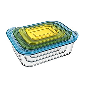 Joseph Joseph Nest Lock Plastic Food Storage Container Set with Lockable Airtight Leakproof Lids, 10-Piece, Multi-Color & Nest Glass Storage Dishes-Multi-Colour, Set of 4, Multicolor