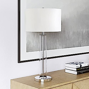 Harlow 29" Tall Table Lamp with Fabric Shade in Clear Glass/Polished Nickel/White