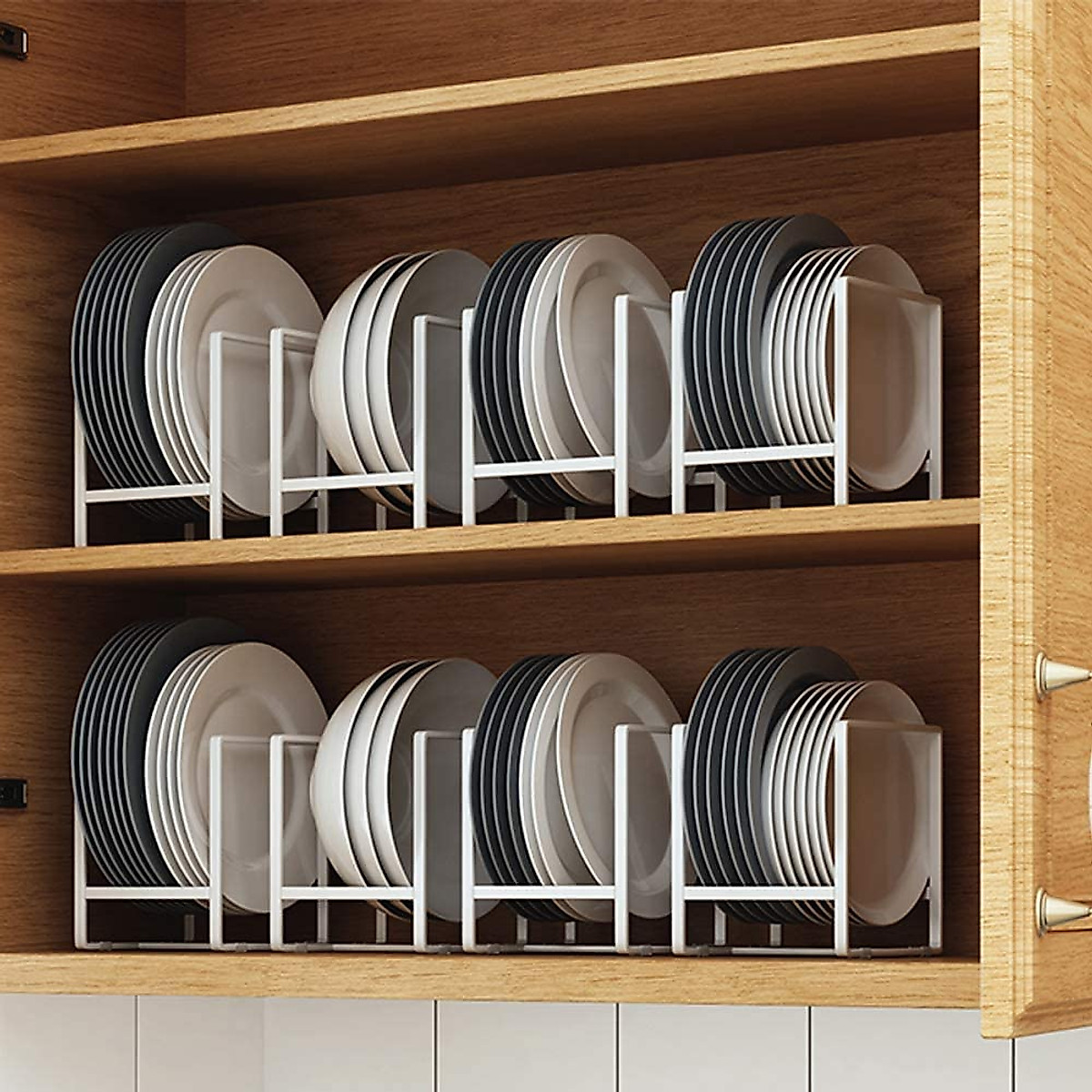 LINFIDITE Plate Holder Organizer 2 Pack Dish Storage Rack Upright Cabinet Dish Drying Rack Metal Dish Organizer Stand for Kitchen Counter Cupboard 7.9in. x 6.4in. x 4.5in.Black