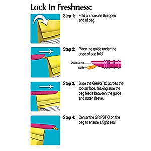 GRIPSTIC Bag Sealer - Reusable Chip Clips, Bag Clips. Patented. Airtight & Waterproof Seal on Food Storage Bags, Kids Snacks & More. Near Zero Waste. 12ct Small