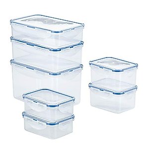 LocknLock Easy Essentials Food Storage lids/Airtight containers, BPA Free, 14 Piece - Rectangle, Clear