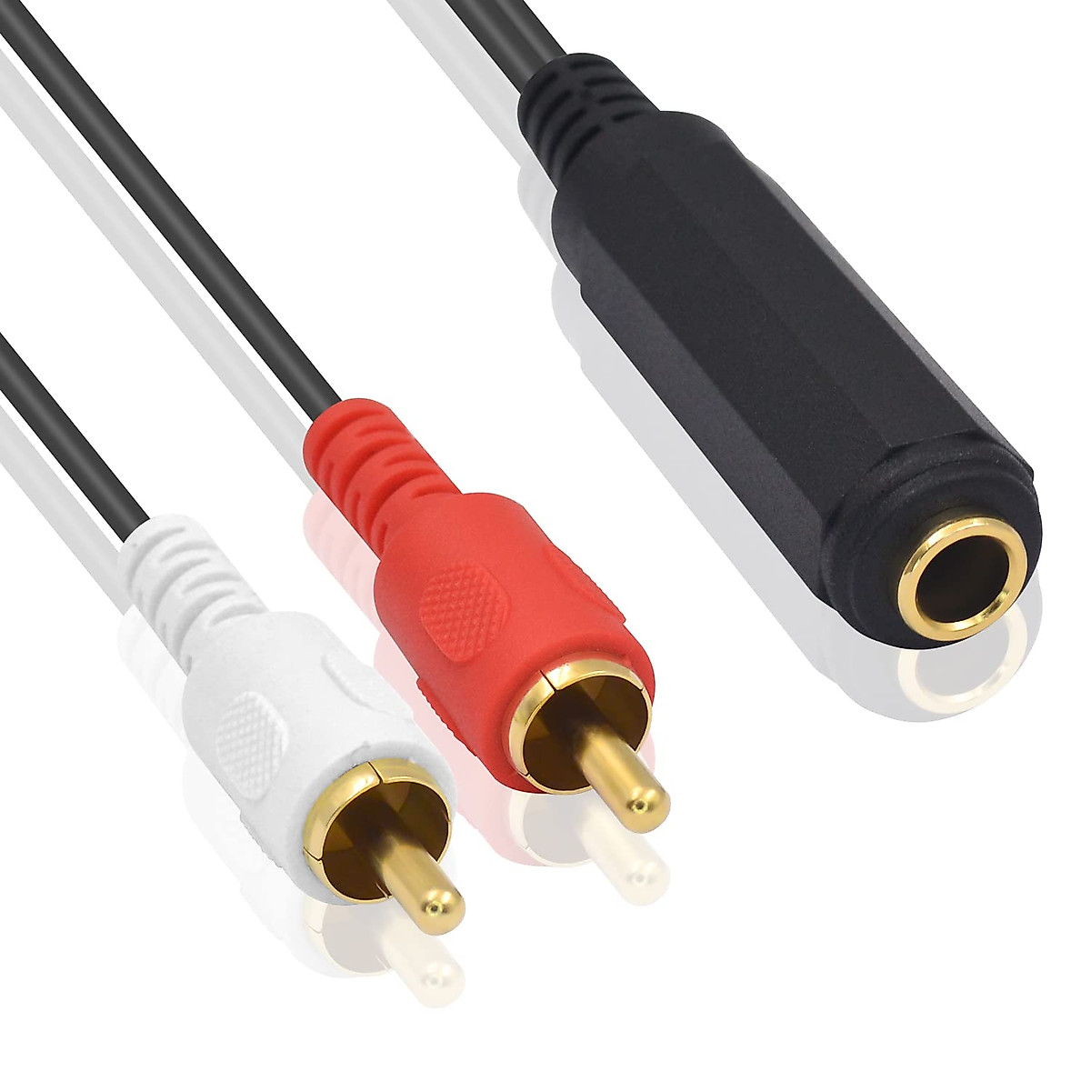 Poyiccot RCA to 1/4 Adapter Cable, 6.35mm 1/4 inch TRS Stereo Jack Female to 2 RCA Male Plug Y Splitter Adapter Cable 25cm/10inch (635F-2RCAM)