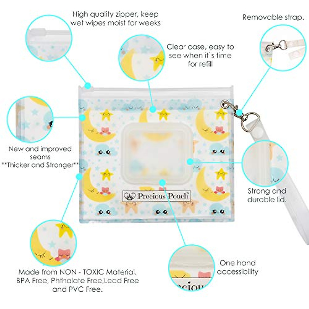 Precious Pouch Best Refillable Wet Wipe Dispensers Portable, Lightweight and Travel Friendly. (Twinkle Little Star, Complete Set - Extra Large, Slim & Mini Pouch)