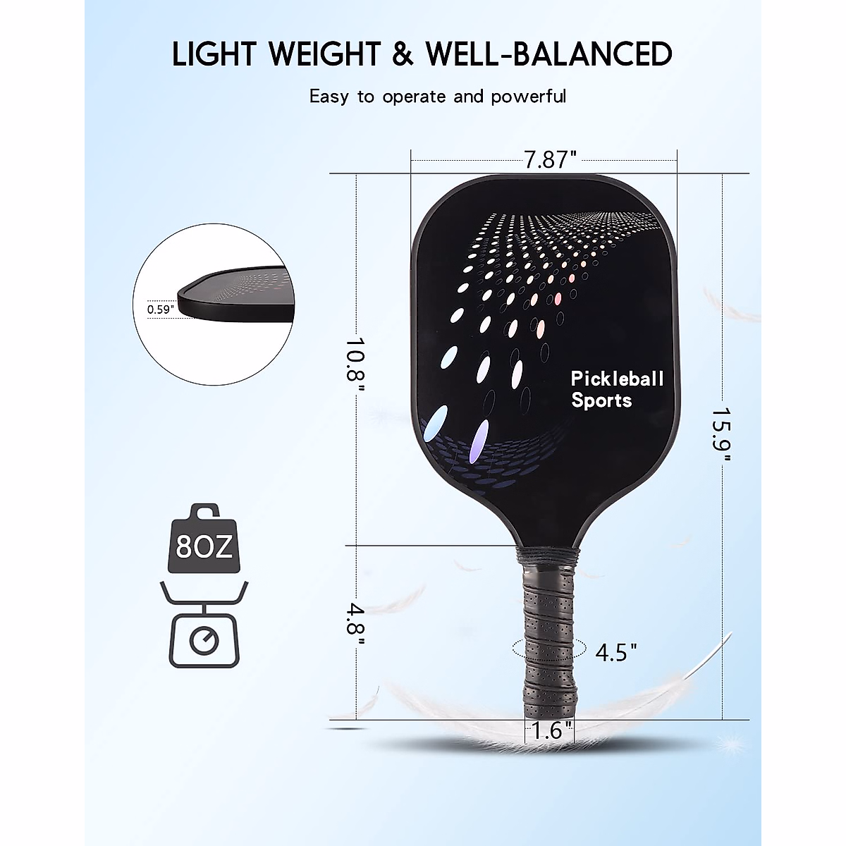 Graphite Pickleball Paddles Set of 4 Pickleball Racquet 6 Pickleball Balls 1 Bag 4 Replacement Soft Grip, Polypropylene Honeycomb Core Lightweight Indoor/Outdoor Pickle Ball Equipment for Men Women