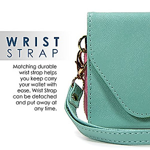 Kroo Clutch Wallet with Wristlet and Crossbody Strap for Smartphones or Phablets up to 5.7 Inch - Carrying Case - Frustration-Free Packaging - Teal and Pink