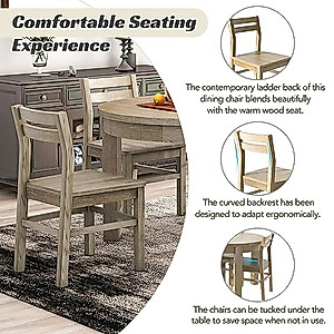 Lonfencr Round Dining Table Set for 4, Circle or Oval Extendable Table with 4 Dining Chairs,5 Piece Kitchen Table Set with Drawer, Dining Room Set for Apartment,Bistros and Farmhouse,Natural
