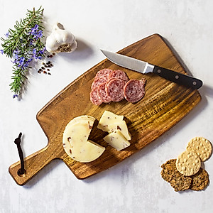 Rock & Branch Acacia Wood Serving Paddle, Wood Cutting Board with Handle for Kitchen and Charcuterie Boards