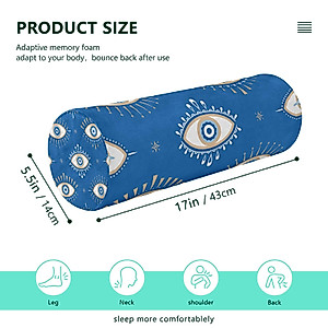 xigua Evil Eyes Blue Neck Roll Pillow for Neck Relief with Removable Washable Cover - Memory Foam Round Cylinder Bolster, Ergonomically Designed for Head, Neck, Back, and Legs