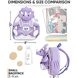 Naturally KIDS Purple Dinosaur Backpack, Dinosaur Toys for Girls 3-5, Triceratops Toy for 3 Year Old Girl Gifts, Dinosaur Toys Kids 3-5