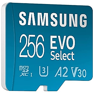 SAMSUNG EVO Select Micro SD-Memory-Card + Adapter, 256GB microSDXC 130MB/s Full HD & 4K UHD, UHS-I, U3, A2, V30, Expanded Storage for Android Smartphones, Tablets, Nintendo-Switch (MB-ME256KA/AM)