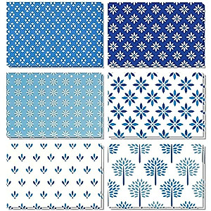 48 Pack Blue Stationery Notecards and Envelopes Set, 4x6-Inch All Occasion Thank You Notes for Birthdays, Business, 6 Floral Designs (Blank Inside)