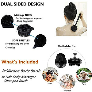 Cinlitek Silicone Body Scrubber & Scalp Massager, Long Handle Back Scrubber for Shower Brush,Exfoliating Body Scrubber, Shower Scrubber for Body Brush, Hair Dandruff Shampoo Brush for Men,Women&Kids