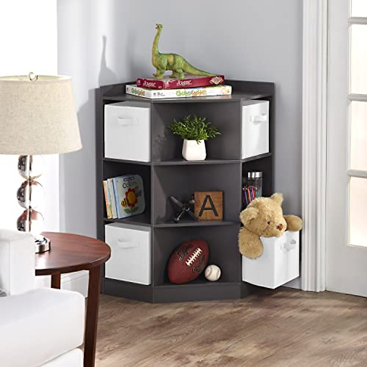 Badger Basket Corner Cubby Toy Storage Unit for Kids with 4 Removable Baskets - Charcoal (98813C)