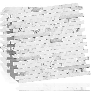DICOFUN 10-Sheet Peel and Stick Backsplash Tile, Faux White Marble Look PVC Mixed Metal Stick on Backsplash Tiles for Kitchen, 9.4 sq.ft