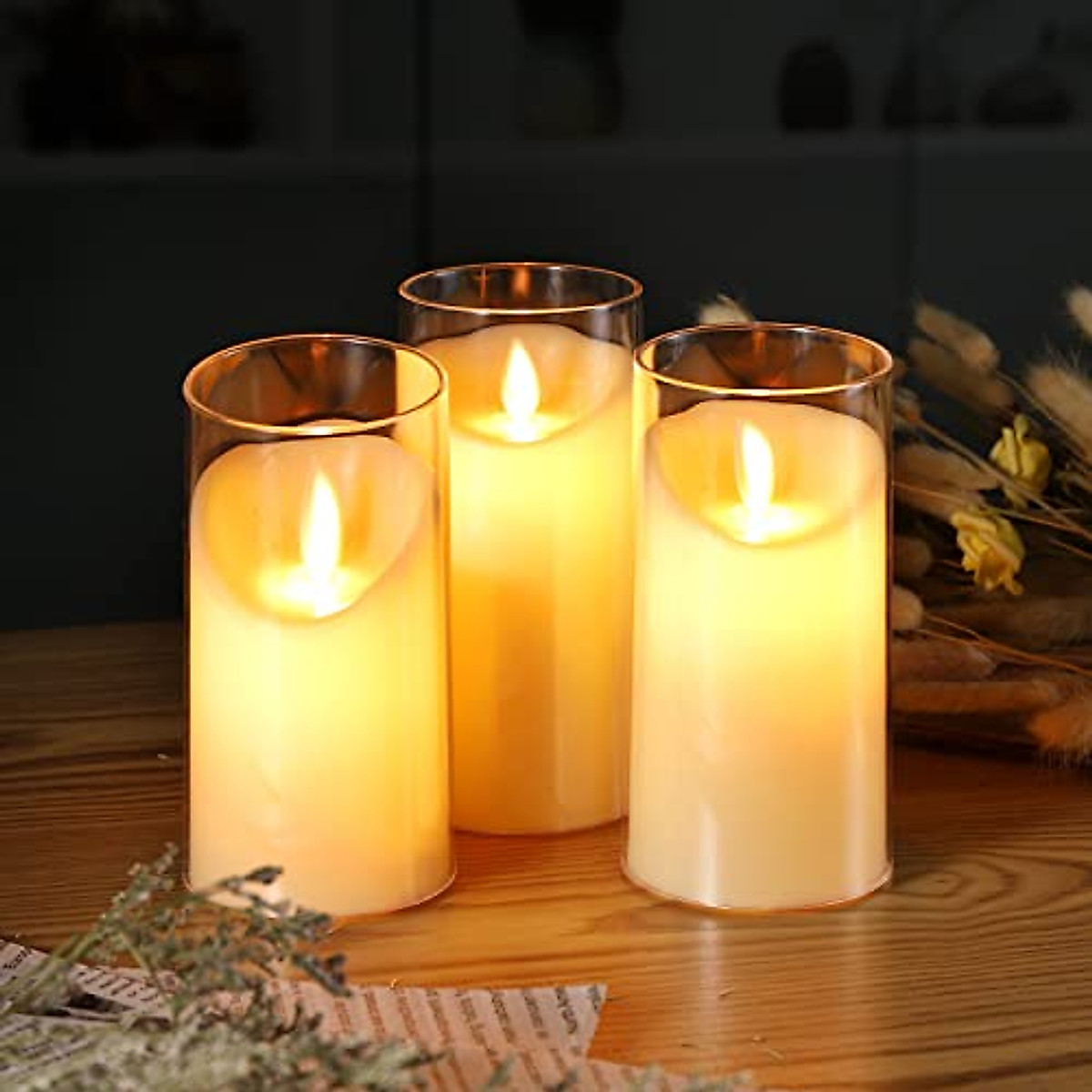DALANG Flickering Flameless LED Candles with Remote Control and Timer, Ideal for Halloween, Christmas,Partty and Home Decor,Gifts for Wife,Mother,Friend,Set of 4(White 3”Dx6“H)