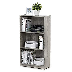 Furinno Basic 3-Tier Bookcase Storage Shelves, French Oak Grey