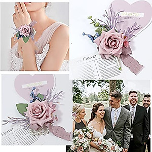 lengenyen Pink Corsage and Boutonniere Set，2pcs Artificial Rose Wrist Corsage for Groom Bride Groomsmen Bridesmaids, Men Boutonniere for Prom Party Wedding Decorations(Pink)