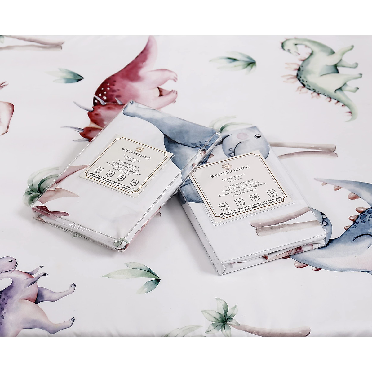 Western Living Dinosaur Crib Sheet, Unisex Dino Nursery Decor Watercolor Design Portable Infant Dino Fitted Crib Sheet Blanket, Dinosaur Room Decor for Infants, Toddlers, Baby Boy & Girl…