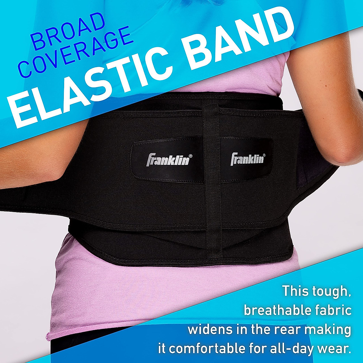Franklin Sports Lower Back Brace - Adjustable Back Support Stabilizer - Comfortable Lumbar Support, Pain Relief + Compression - One Size