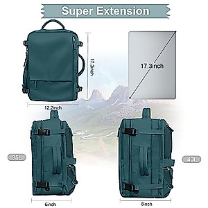 Hanples Extra Large Travel Backpack for Women as Person Item Flight Approved, 40L Carry On Backpack, 17 Inch Laptop Backpack, Waterproof Backpack, Hiking Backpack, Casual Bag(Peacock Blue)