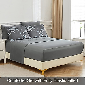 LXWORX Comforter Set King Size - 7 Pieces Bed in a Bag, Bedding Set, Soft Lightweight Grey Comforter Sets with Sheets and Pillows (Grey,King)