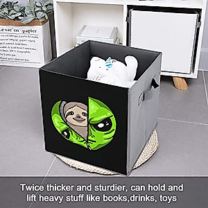 Sloth Into Alien PU Leather Collapsible Storage Bins Canvas Cube Organizer Basket with Handles