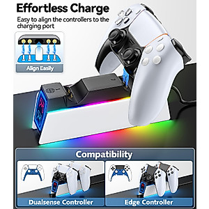 PS5 Controller Charger Station Compatible with Playstation 5 Skin Edge & Dual Controller, 9 RGB LED Light PS5 Accessories Charging Station, PS5 Charging Dock Stand with LED Indicators & Charging Cable