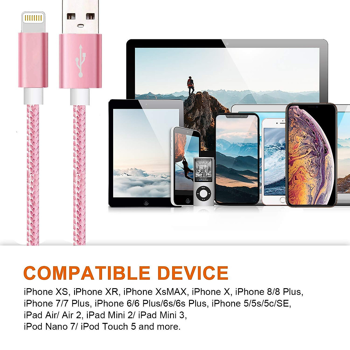 sharllen iPhone Charger Cord iPhone Lightning Cable 3/3/6/6/10FT 5Pack Nylon Braided USB Fast iPhone Charging Cable&Syncing Long Cord Compatible iPhoneXs/Max/XR/X/8/8P/7/7P/6/5/iPad/iPod (Rose Gold)