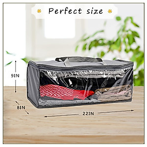 Foldable Storage Bag,24L Large Foldable Clothes Organizer Clear Window&Carry Handles,Sturdy Zippers,Great for Clothes,Blankets,Closets,Bedrooms and More (22 x 9x 3, Grey)